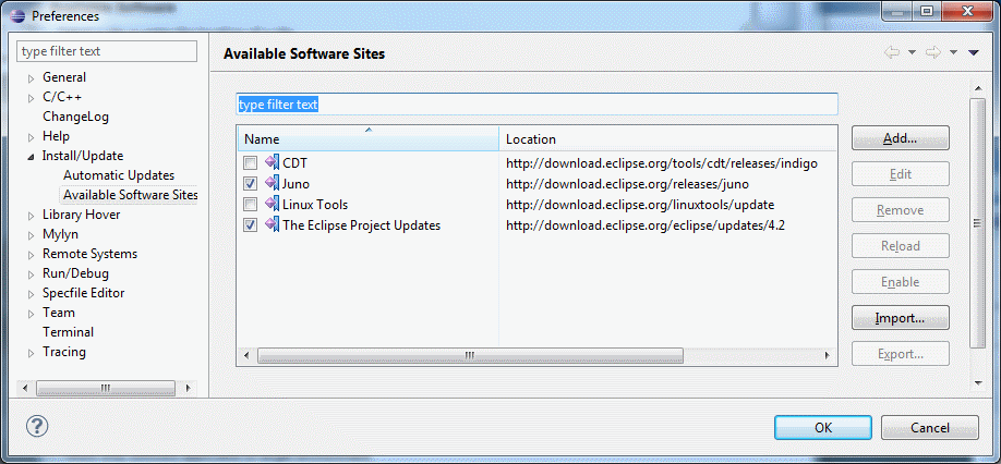 Eclipse/CDT Plugin Install and Update